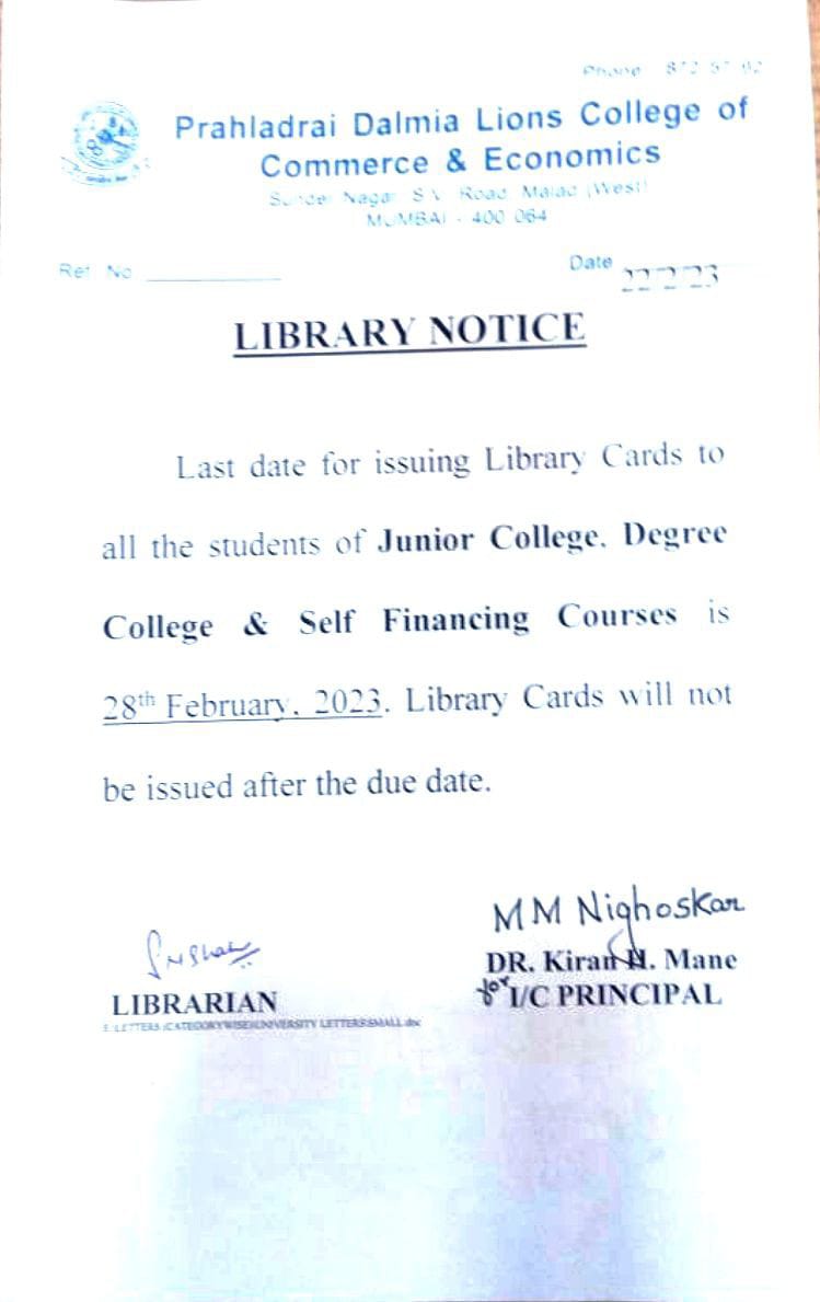 Junior College Notices – Prahladrai Dalmia Lions College